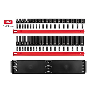 TEKTON 3/8 Inch Drive 6-Point Impact Socket Set with Rails, 38-Piece (6-24 mm) | SID91211