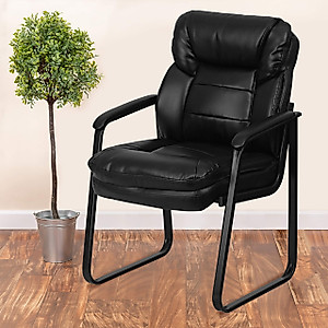Flash Furniture Black LeatherSoft Executive Side Reception Chair with Lumbar Support and Sled Base