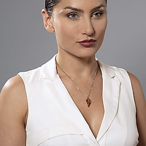 PEORA Genuine Baltic Amber Leaf Drop Pendant Necklace for Women 925 Sterling Silver, Rich Cognac Color, with 18 inch Chain