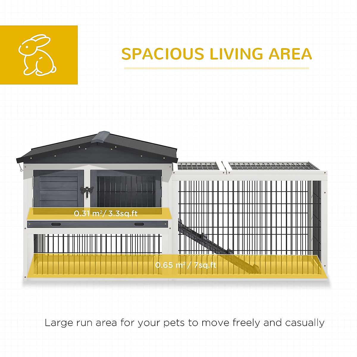 PawHut Rabbit Hutch, 2 Story Outdoor Bunny Cage with Slide-Out Tray, Run Cage, Openable Top for Rabbits, Guinea Pig, Dark Gray