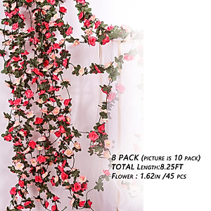 Miracliy 16 Pack 131 FT Flower Garland Decorations Plastic Artificial Flowers for Wedding Decoration Photo Booth Backdrop