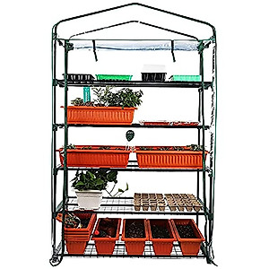 Worth Garden 50% Extra Wide Mini Greenhouse 5 Tier Portable Plant Green House 40in Wide -Sturdy Gardening Shelves with PVC Cover - Indoor & Outdoor Wheatgrass Growing - 19″x40″x75″