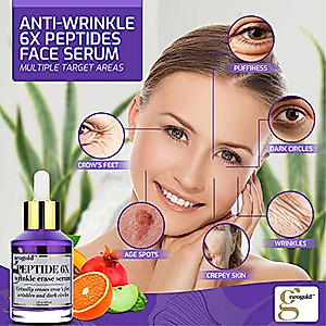 Neogold 6X Anti Aging Peptide Serum Moisturizer Skin Care Facial Oil Booster For Face, Wrinkles, Fine Lines, & Puffiness, Peptide Concentrate W/Collagen Plumps, Lifts, & Evens Skin Tone, 2 Fl Oz