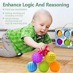 ROHSCE Sensory Balls for Baby Sensory Baby Toys 6 to 12 Months for Toddlers 1-3, Bright Color Textured Multi Soft Ball Gift Sets, Montessori Toys for Babies 6-12 Months Infant Toys (6 Pack)