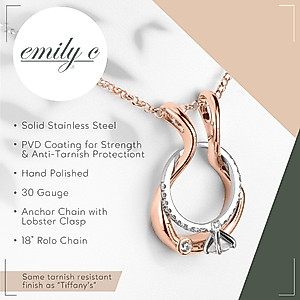 Emily C Original Patented Ring Holder Necklace,Stainless Steel Necklace Ring Holder,Women & Men Wedding Ring Holder Necklace, Stainless Steel, Cubic Zirconia