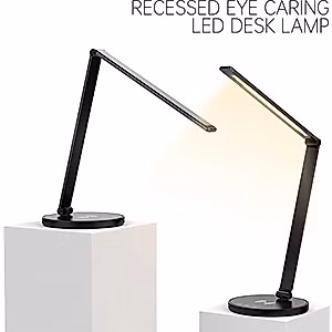 Fugetek LED Desk Office Lamp with Wireless Charger & USB Charging Port, 5 Light Color Modes, 5 Brightness Modes, Dimmer, Easy Touch Control, 30/60 Min Auto Off Timer, Eye-Caring, Black
