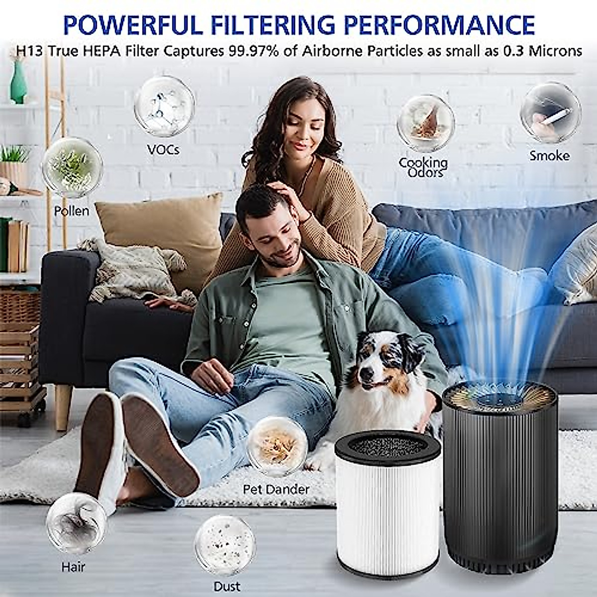 KJ80 Replacement Filter Compatible with Druiap KJ80 Air Purifier, 360° Rotating 3-in-1 Filter of H13 True HEPA Filter, Activated Carbon and Pre-filter, Compared to part# AF3080, 2 Pack(NOT FOR KJ150)