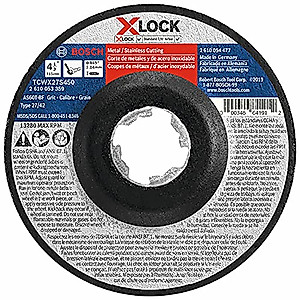 BOSCH TCWX27S450 4-1/2 In. x .045 In. X-LOCK Metal/Stainless Fast Cutting Abrasive Wheel 60 Grit Compatible with 7/8 In. Arbor Type 27A (ISO 42) for Applications in Metal, Stainless Steel Cutting
