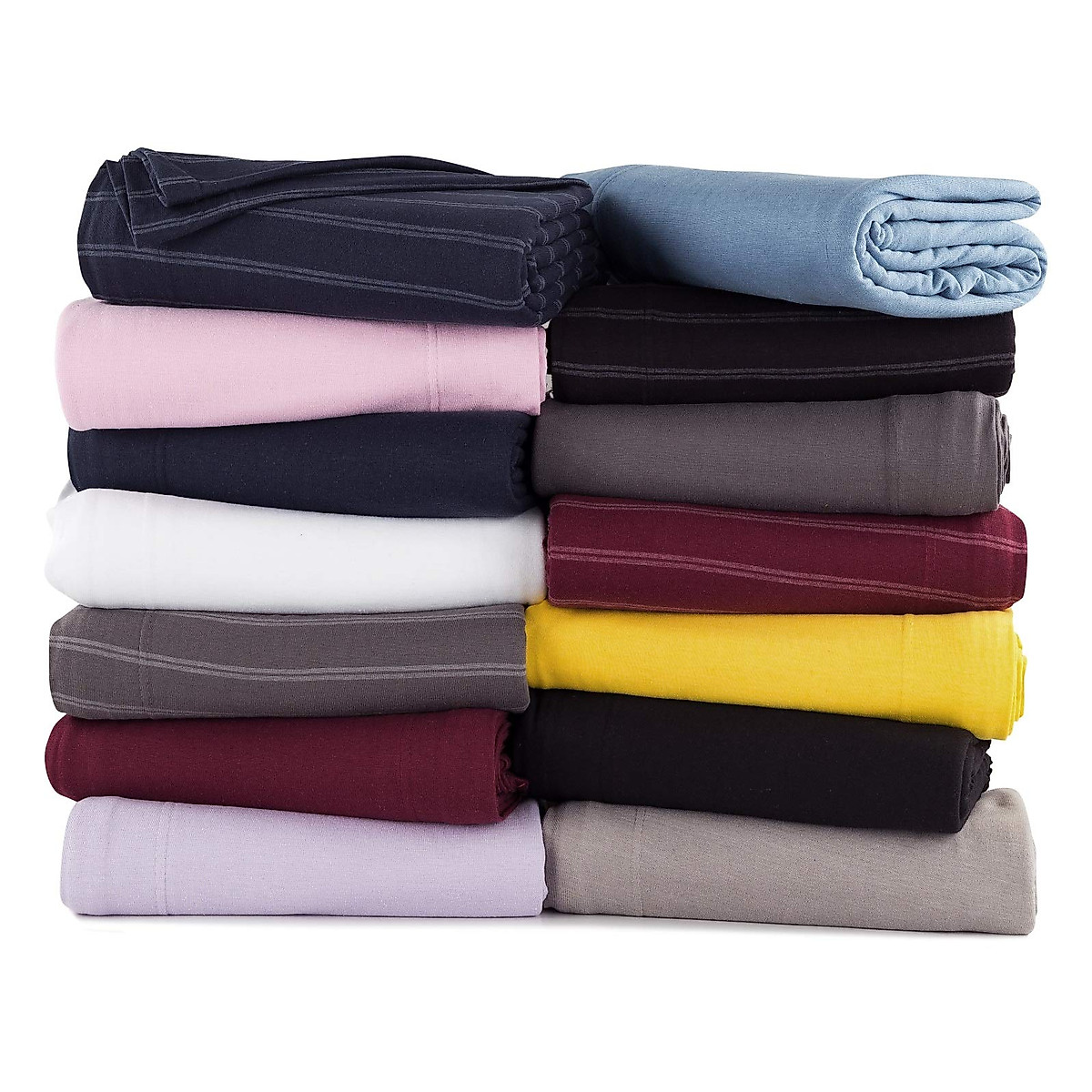 DELANNA Jersey Knit Fitted Sheet Soft Breathable T-Shirt Weave Bottom Sheet Only (RED STRIPE, QUEEN)