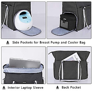 Yarwo Breast Pump Bag with Laptop Sleeve, Portable Travel Tote Bag for Most Major Breast Pump and Cooler Bag, Great for Working Nursing Moms, Black