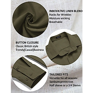 COOFANDY Men's Linen Button Down Long Sleeve Shirts Casual Summer Solid Oxford Dress Shirt ArmyGreen