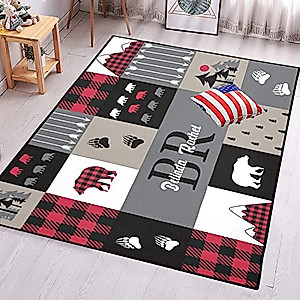 Buffalo Plaid Bears Mountains Personalized Polyester Fiber Non-Slip Home Decor Carpets£¬Custom Area Rug Carpet Floor Mat for Bedroom Living Room Home Playroom Size 5.2'x7.5'
