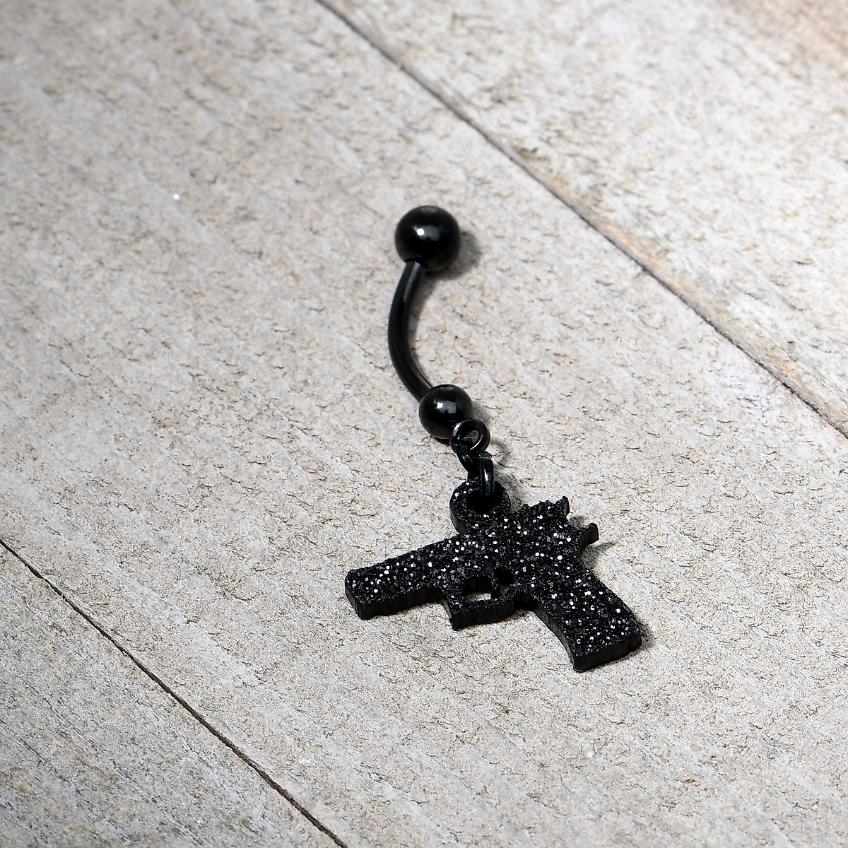 Body Candy Black Glitter Gun Dangle Belly Button Ring