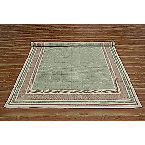 Casavani Hand Block Printed Cotton Dhurrie Geometric Green & Brown Area Rug Doormat Floor Rug Indoor Area Rugs for Bedroom Living Room Laundry Room 6x6 Feet Square