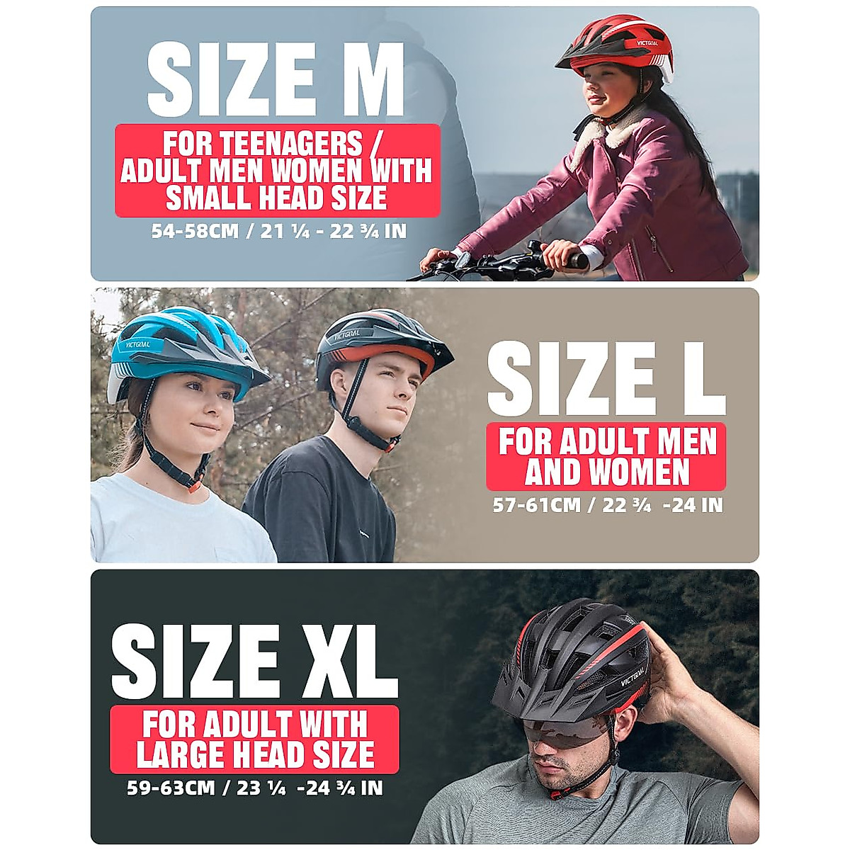 VICTGOAL Bike Helmet for Men Women with Led Light Detachable Magnetic Goggles Removable Sun Visor Mountain & Road Bicycle Helmets Adjustable Size Adult Cycling Helmets (L: 57-61 cm, Black Red)