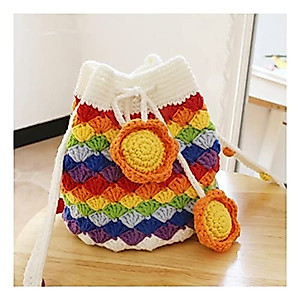 TKFDC Hand-Knitted Crochet Women Shoulder Messenger Bag Woolen Yarn Handmade Tassel Shopping Handbag (Color : C, Size : 14 * 15cm)