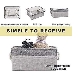 Large Canvas Grey basket, Foldable Fabric Storage Basket, Decorative Linen Closet Organizers, Storage Bins with Handles for Cupboards, Wardrobe, Shelves, Bathroom, Clothes, Toys, Towel (Light Grey/ Grey 1 pack)