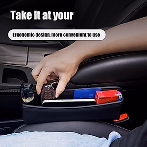 Jessena Car Leather Cup Holder Gap Bag, Adjustable Car Seat Storage Box, Car Seat Storage Box with Cup Holder, Leather Car Seat Storage Box, Seat Gap Storage Box (Black,Driver Seat)