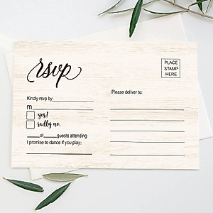 50 Rustic Wood RSVP Postcards, Response Cards, Rsvp Cards, Reply Cards Perfect for Wedding, Rehearsal Dinner, Baby Shower, Bridal, Birthday, Engagement, Bachelorette Party Invitations, 4X6 inch.