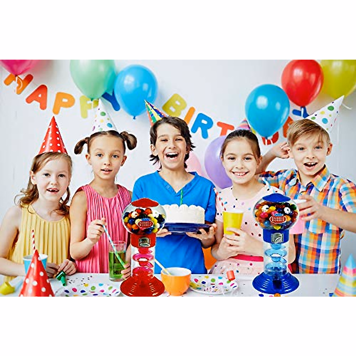 Playo 10.5" Gumball Machine for Kids, Spiral Style Candy Dispenser for Gifts, Parties or Events - Bubblegum Machine w/Gumb Balls Included (Red)