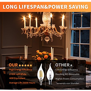 ALAMPEVER LED Candelabra Bulbs, Dimmable CA11 E12 LED Chandelier Light Bulbs, 2700K Soft White, 4W (40W Equivalent), 450LM, 12 Pack