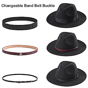 LADYBRO Fedora Hats for Women Wide Brim Hat, Incld 3 Decor Belts, Wool Felt, 58cm Adjustable Women's Fedora