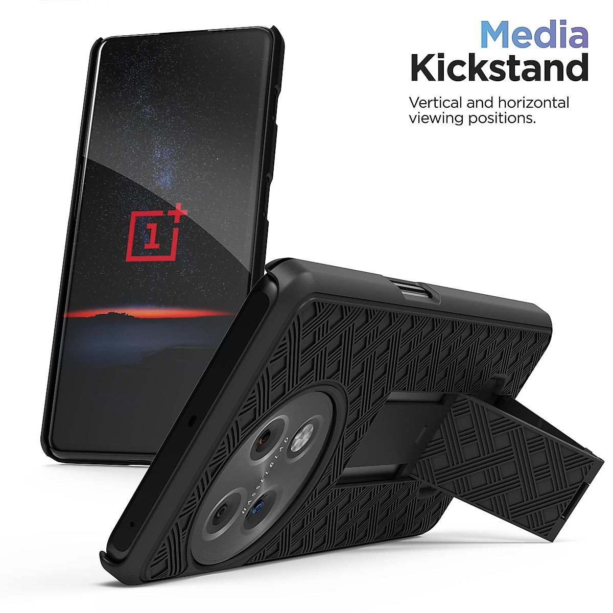 Encased DuraClip for OnePlus 11 5G Phone Case with Belt Holster Clip and Kickstand (Matte Black)
