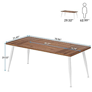 Tribesigns 70.9 Inch Large Dining Table for 6 to 8, Industrial Kitchen Table Furniture with Metal Legs, Modern Faux Wood Rectangular Dinner Table for Dining Room, Rustic Brown/White