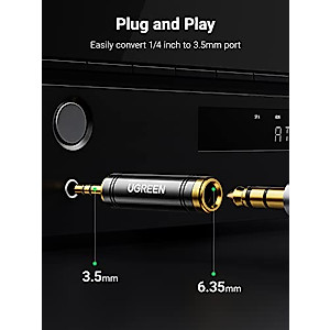 UGREEN 3.5mm to 1/4 Adapter 2 Pack 3.5mm 1/8 Male to 6.35mm Female Audio Jack Plug Converter Headphone Adapter for Speaker Headphone, Guitar, Digital Piano