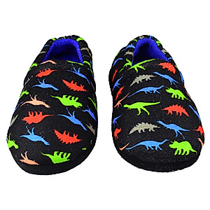 Big Kids Boy's Warm Plush Indoor Slippers with Soft Memory Foam Slip-on Slippers Size 1-2 US Black