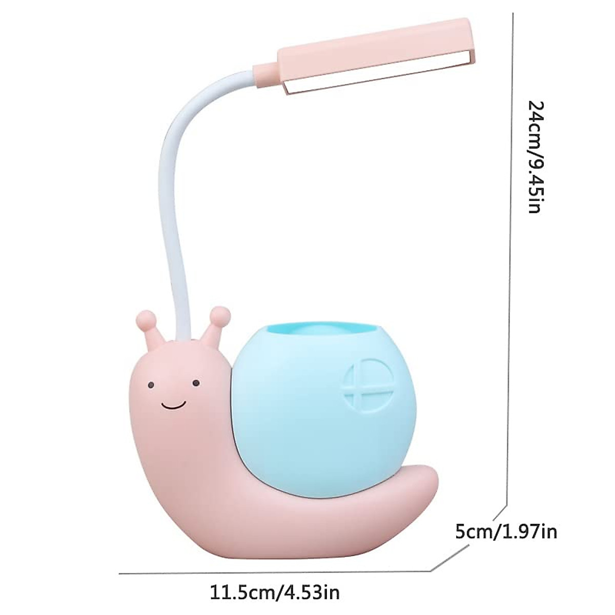Cute Kids Lamp with Pen Holder,LED Desk Lamp for Child,Snail Shape USB Charging Student Learning Eye Protection Lamp with 360° Bendable Adjustable Neck Pink