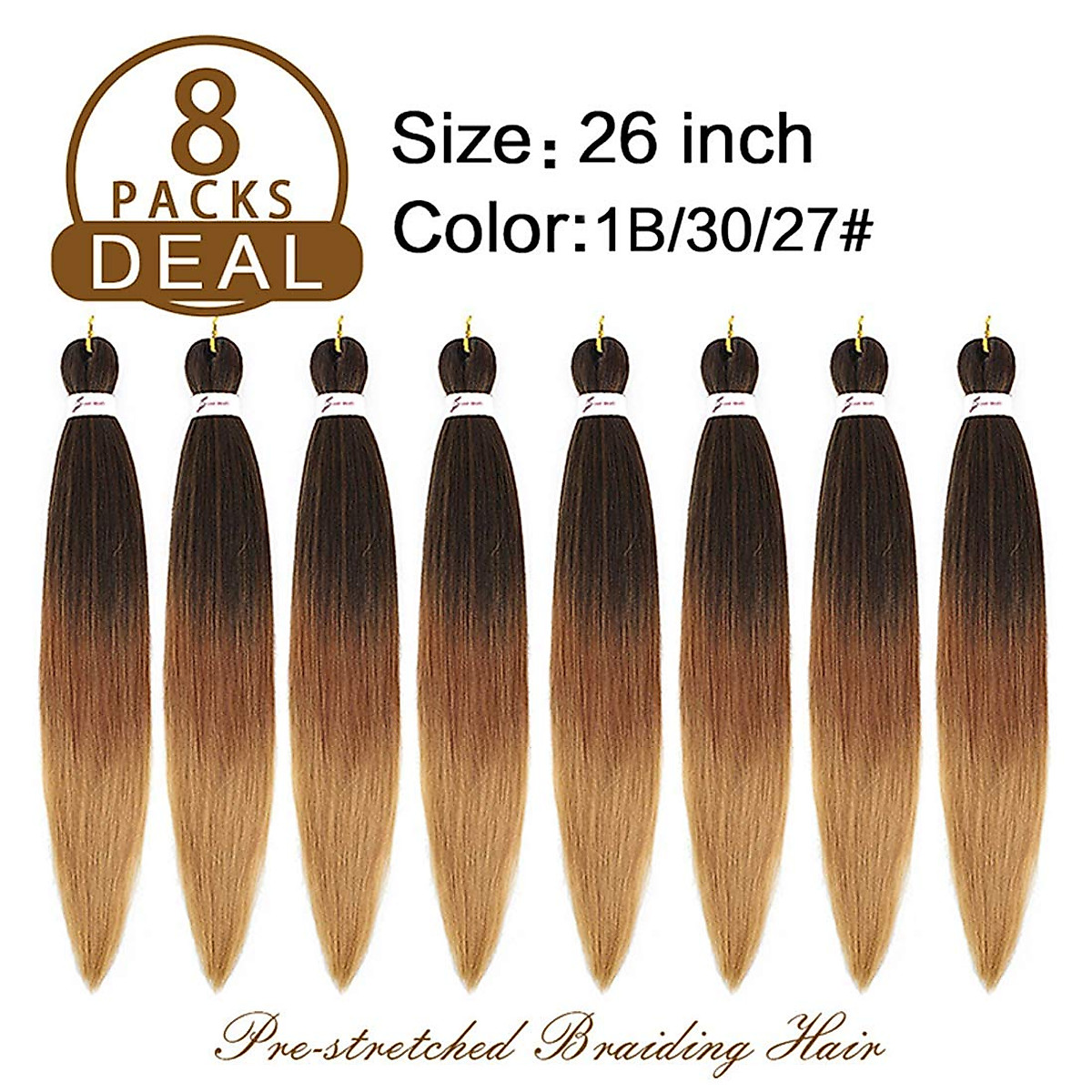 AQINBEL Braiding Hair Pre stretched 26 Inches 8 Bundles Ombre Braiding Hair Itch Free Crochet Twist Hair for Braids Yaki Texture Pre stretched Braiding Hair Extensions for Women (1B/30/27#)