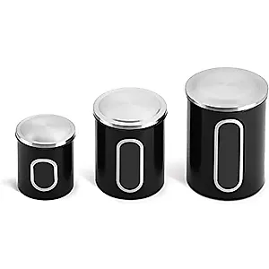 Fortune Candy Stainless Steel Canister Sets with Anti-Fingerprint Lid and Visible Window, Cereal Container Set of 3 (Black)