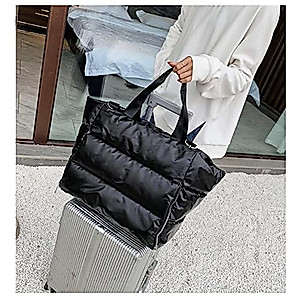 SGLTY Women Puffer Tote Bag,Winter Large Handbags, Designer Soft Puffer Shoulder Bag,Ladies Large Quilted Yoga Bag (Black)