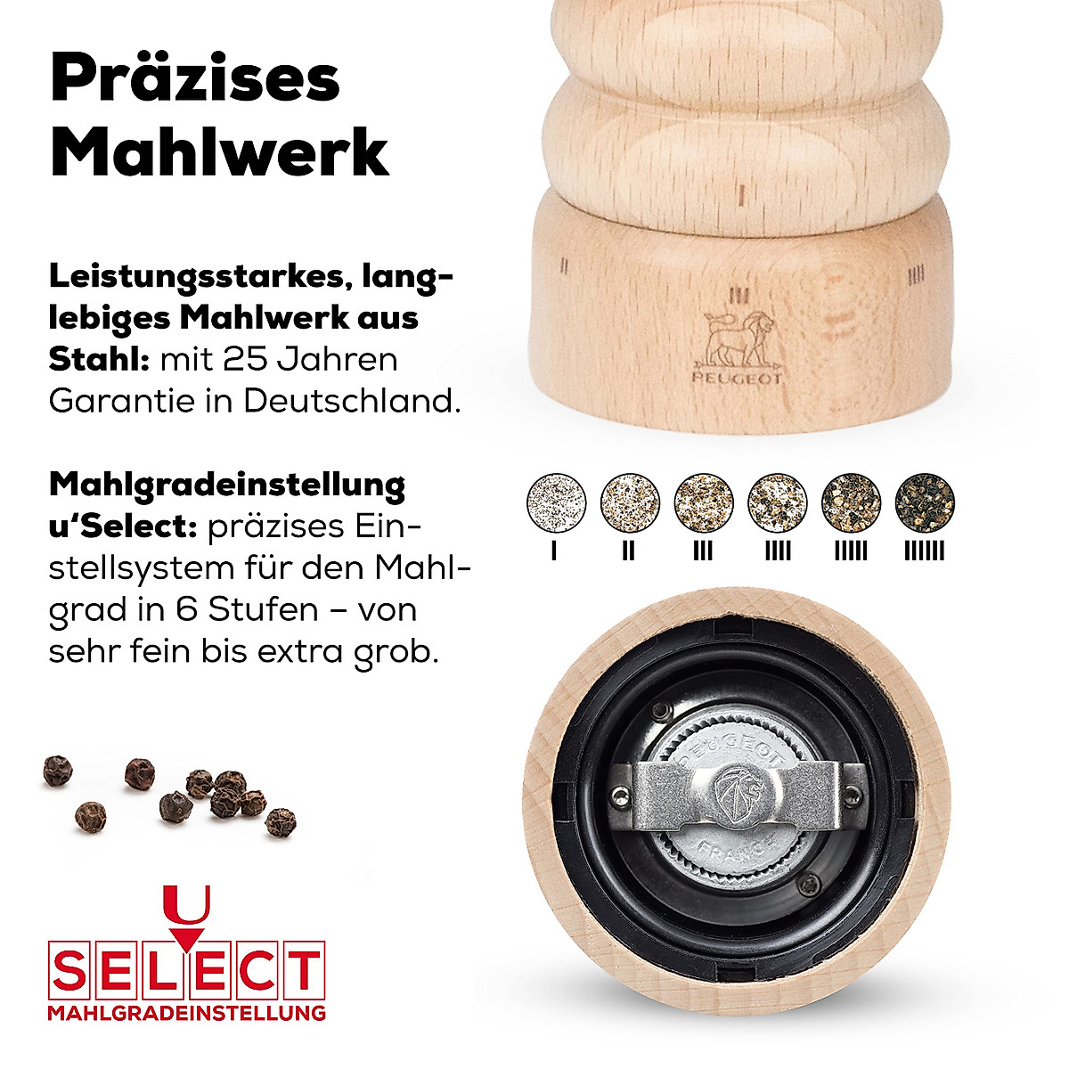 Peugeot Paris u'Select Pepper Mill, 4.73in, Natural