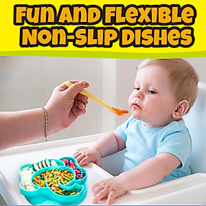 Silicone Compartment Plates- 3 PK Animal Set (Lion Monkey Elephant)-Divided Sections for Easy Grabbing Baby Food Training, Non-Slip Unbreakable Material, Flexible Shapes for Toddlers, Kids- XMAS Gift