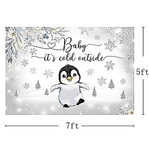 MEHOFOND 7x5ft Penguin Winter Baby Shower Backdrop Baby It's Cold Outside Background Silver Gliter Artic Animals Baby Shower Party Banner Decorations Photo Booth Props