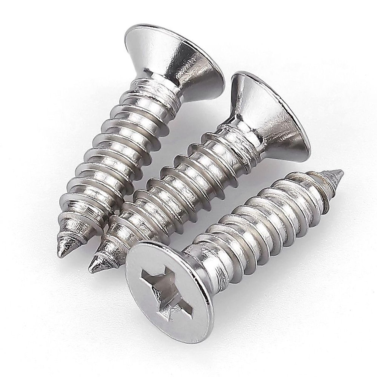 RoyceMart #10 x 3/4" (100 pcs) Stainless Flat Head Phillips Drive Sheet Metal Tek Screws, 304 (18-8) Stainless Steel Screw for Wood, Countersunk Head Wood Screw, Self Tapping Screws