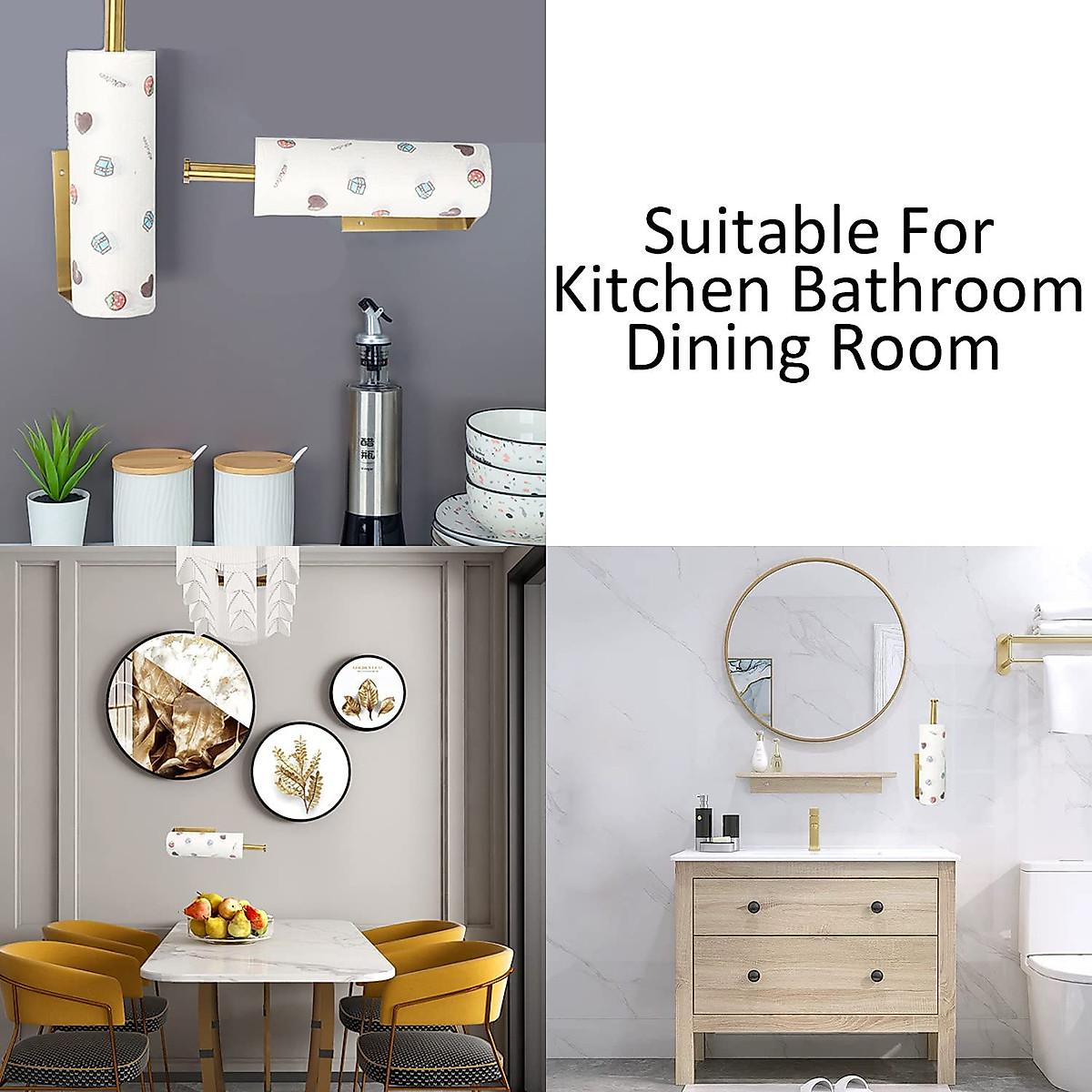 TocTen Paper Towel Holder Available in Self Adhesive and Wall Mounted Installation Paper Towel Bar for Kitchen Under Cabinet, Thicken 304 Stainless Steel Paper Towel Rack (13 inch, Brushed Gold)