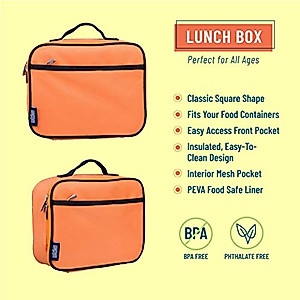 Wildkin Kids Insulated Lunch Box Bag for Boys & Girls, Reusable Kids Lunch Box is Perfect for Early Elementary Daycare School Travel, Ideal for Hot or Cold Snacks & Bento Boxes (Bengal Orange)