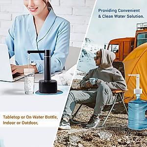 Desktop Water Dispenser for 5 Gallon Bottle. High Spout and Rotating Arm for Any Size Containers. 3 Volume Setting,Desktop and Barrel Use,USB-C Charge. Automatic Water Pump for Home,Outdoor.(White)