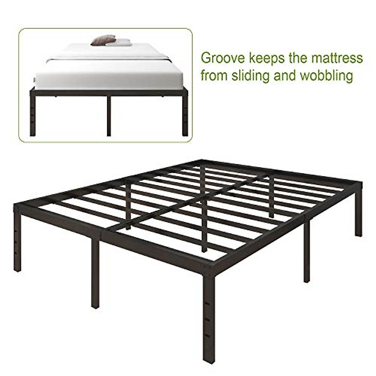 LOTCAIN 18 Inch Metal Platform Bed Frame/3500lbs Heavy Duty Steel Slat Mattress Foundation/Reinforced Platform/Noise Free/Easy Assembly,Twin/Twin XL/Full/Queen/California King (King)