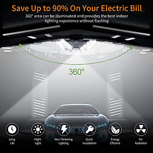 LED Garage Lights, 140W 18500 Lumens Garage Ceiling Lighting, 6000K Daylight with Deformable Three Panels Garage Light Fixture E26/E27 Triple Glow LED Shop Light for Garage Basement Workshop Warehouse