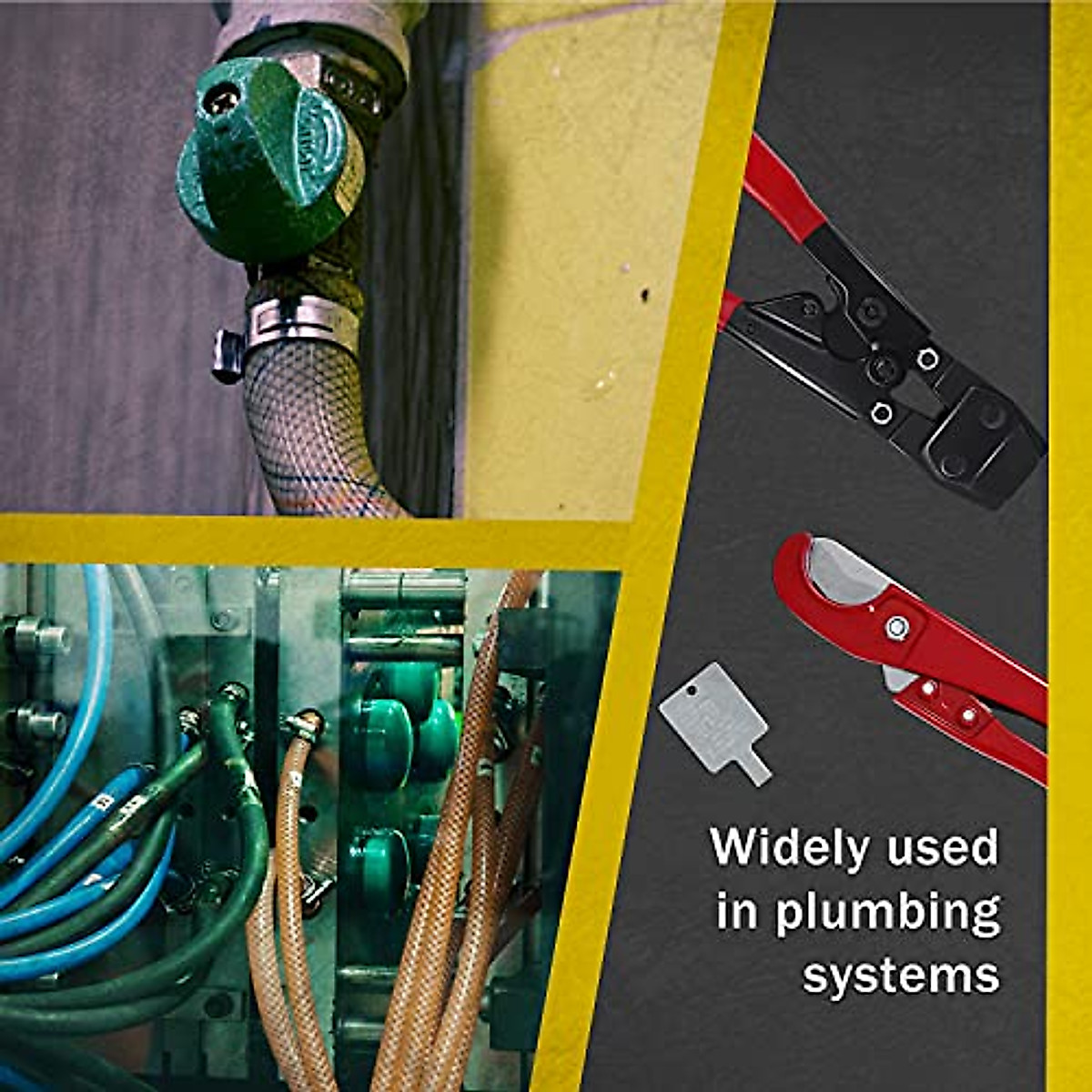 KOTTO Ratchet PEX Crimping Clamp Cinch Tool & Pipe Hose Cutter Meets ASTM 2098 & Stainless Steel Pipe Clamps, Pipe Fitting Tool Kit Sizes 3/8" to 1" - 20 pcs 1/2", 10 pcs 3/4" Clamps With Storage Bag