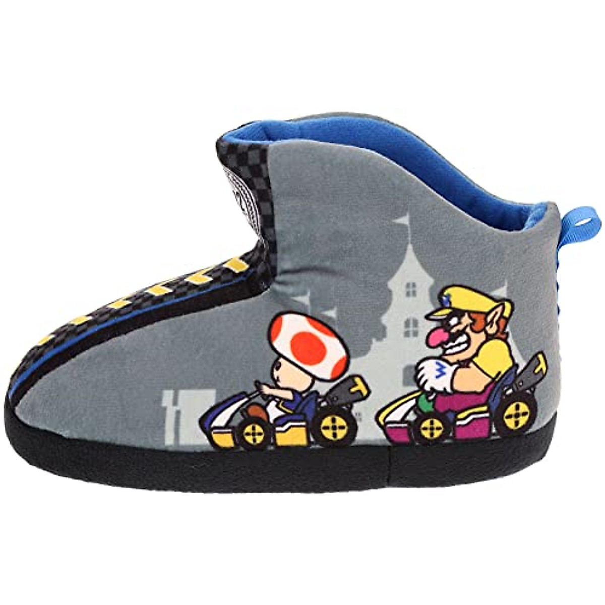 SUPER MARIO Boys' Mariokart Slippers Mismatch Bootie, Grey, Little Kid Size 10/11