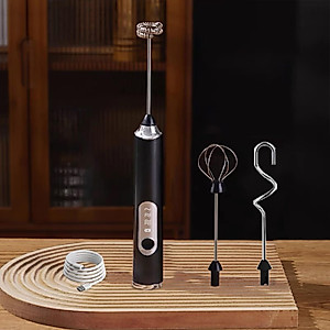 MOSHOU Electric Milk Frother Handheld, 3 Speeds Coffee Whisk Foam Maker with USB C Rechargeable, Whisk Drink Mixer for Lattes Frappe Matcha Hot Chocolate, Egg with 3 Mixer Heads (Black)