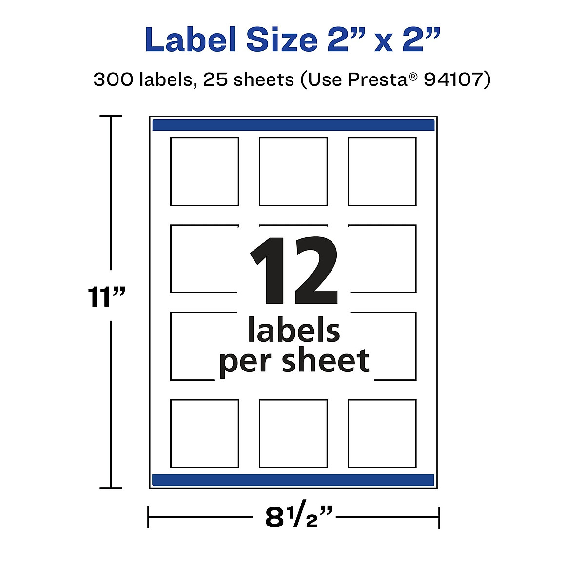Avery Matte White Square Labels with Sure Feed, 2" x 2", 300 Matte White Printable Labels