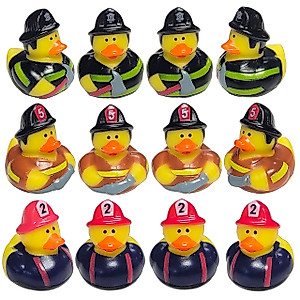 AMERICAN WIT Firefighter Rubber Ducks (2") Standard Size. (12 Pack) Cute Duck Bath Tub Pool Toys