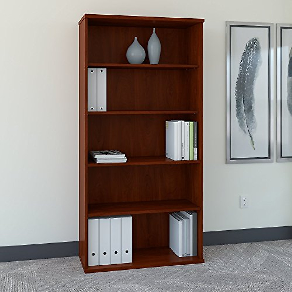 Bush Business Furniture Series C 36W Tall 5 Shelf Bookcase in Hansen Cherry, Large Storage and Display Bookshelf for Home or Professional Office