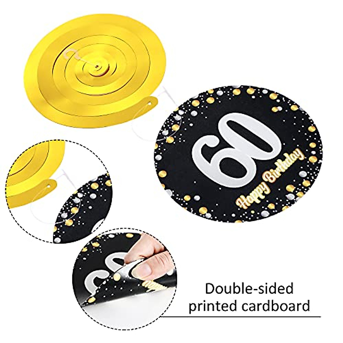 30 Pieces Birthday Party Decorations, Birthday Party Hanging Swirls, Silver Black Golden Cake Glasses Balloons Sign Foil Swirls Ceiling Decorations for Boy and Girl (60th Style)